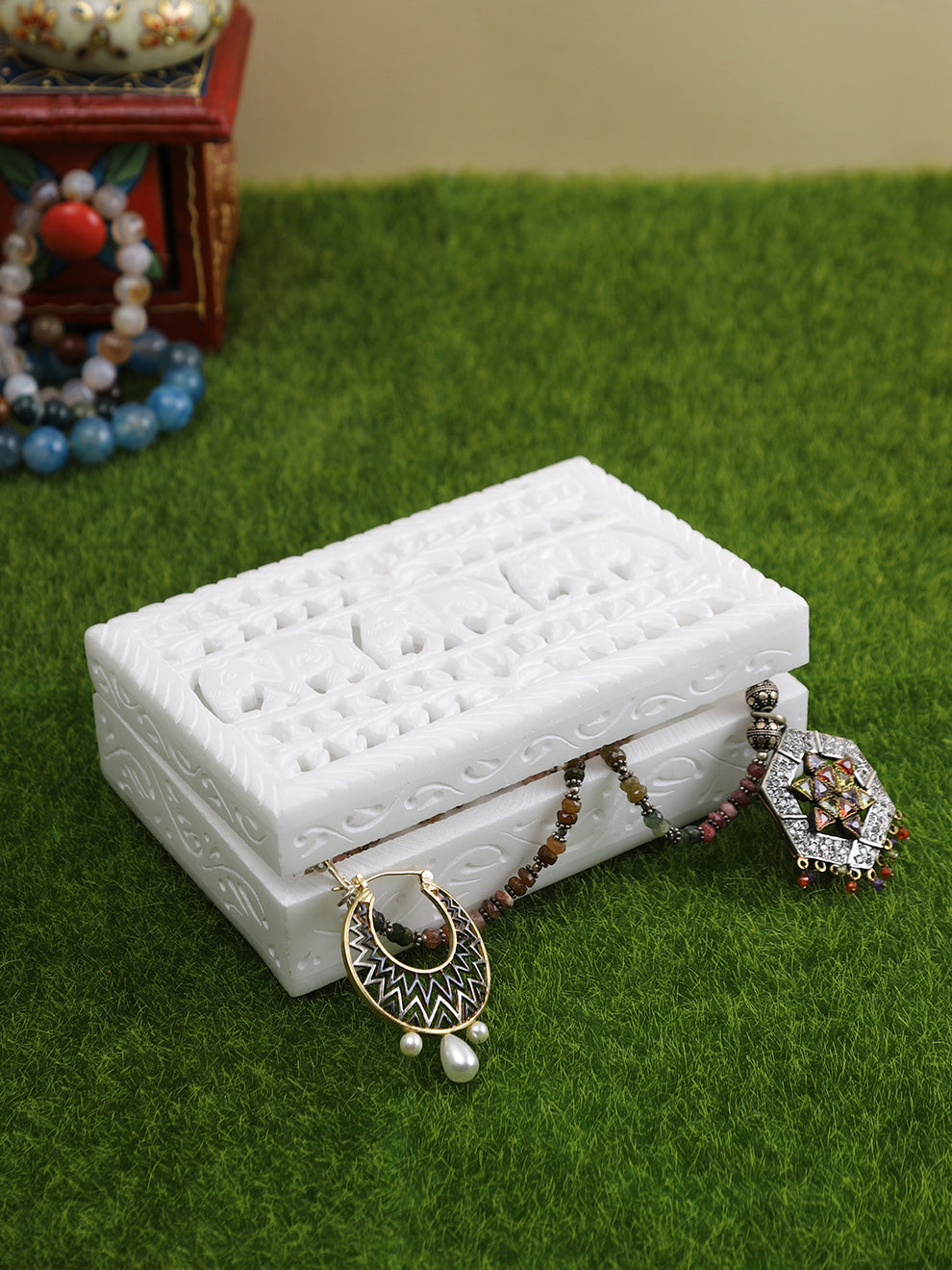 White Stone Storage Box – Aapno Rajasthan